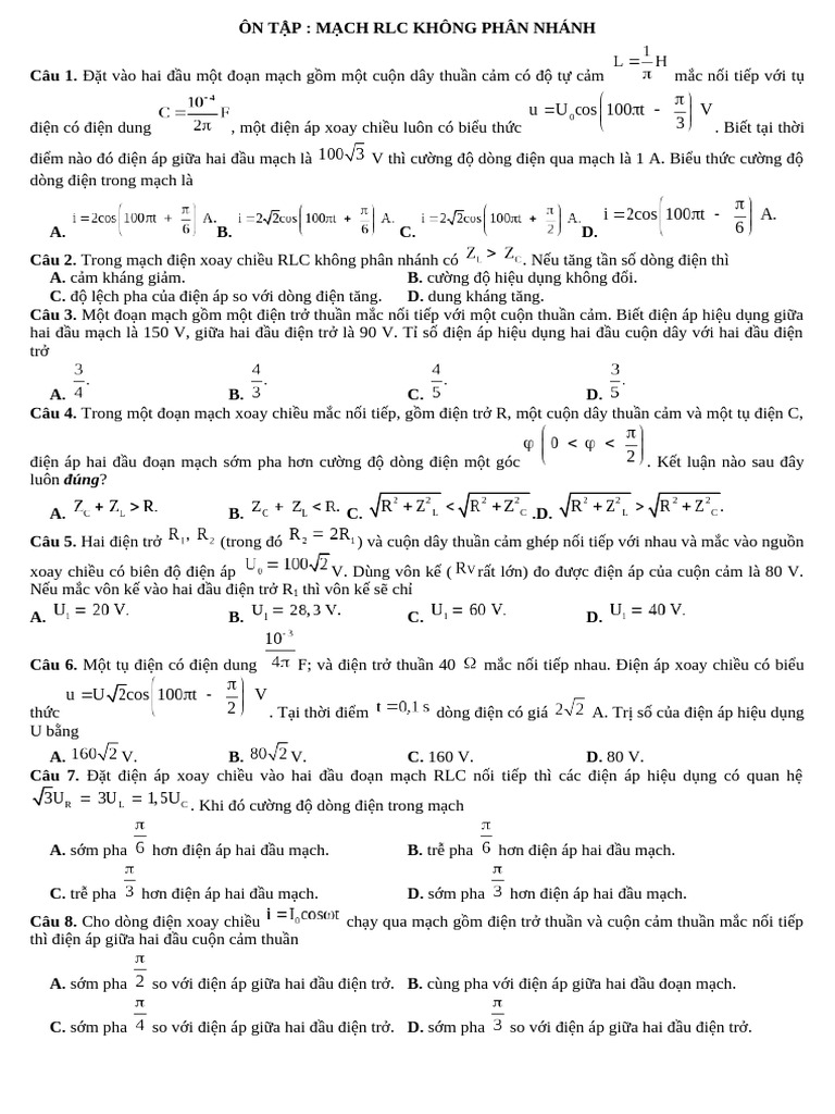 BT - C0305 - Dong Dien Xoay Chieu Qua Mach RLC Khong Phan Nhanh | PDF