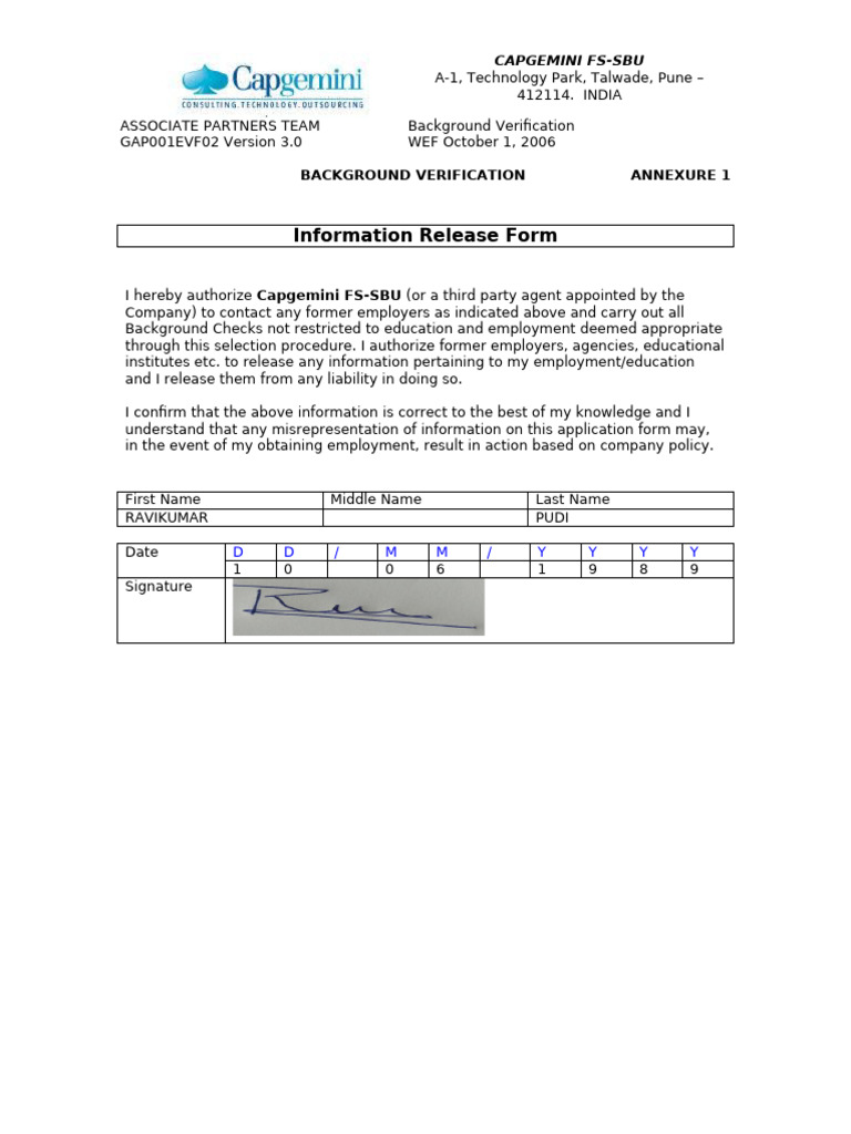 Background Verification Form | PDF | Employment | Business