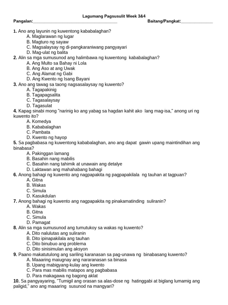 Lagumang Pagsusulit FILIPINO WEEK 3&4 | PDF