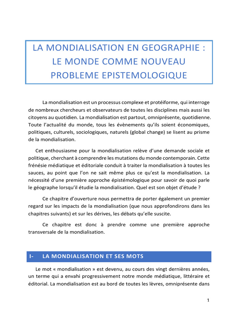 Mondialisation : enjeux et perspectives géographiques | PDF ...