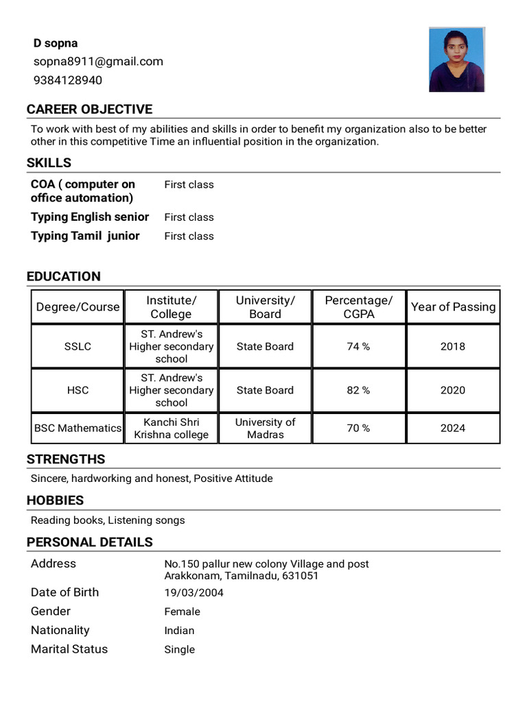 Resume of Sopna Nair | PDF