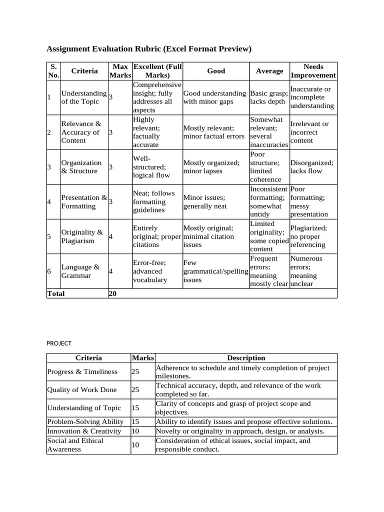 Assignment Evaluation RubricS | PDF | Plagiarism | Evaluation