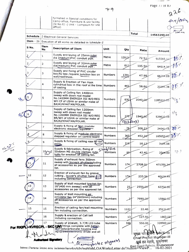 Bhadrak - Byree 3rd Line Elec BOQ | PDF