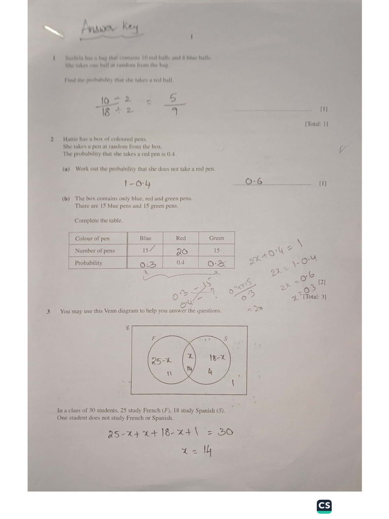 Probability Grade 10 Worksheet | PDF