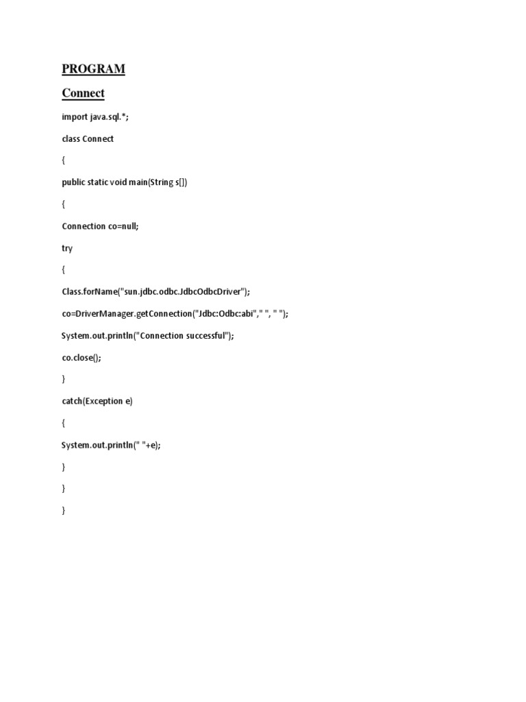 Java JDBC ODBC Connection Examples | PDF
