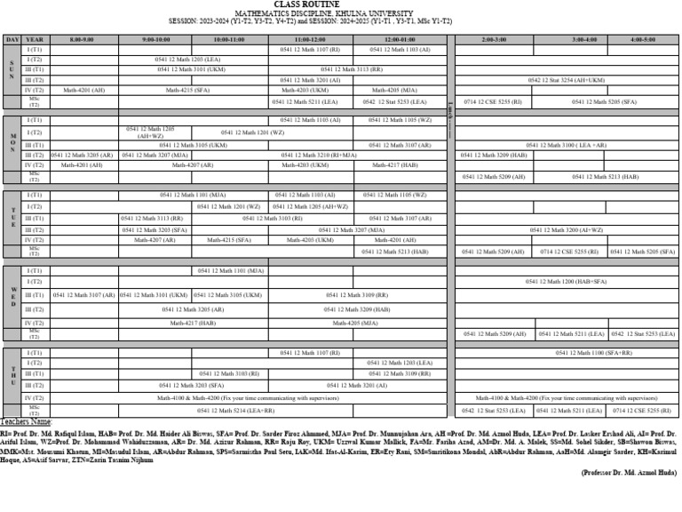 HHC Routine 2025: Math Classes Schedule | PDF
