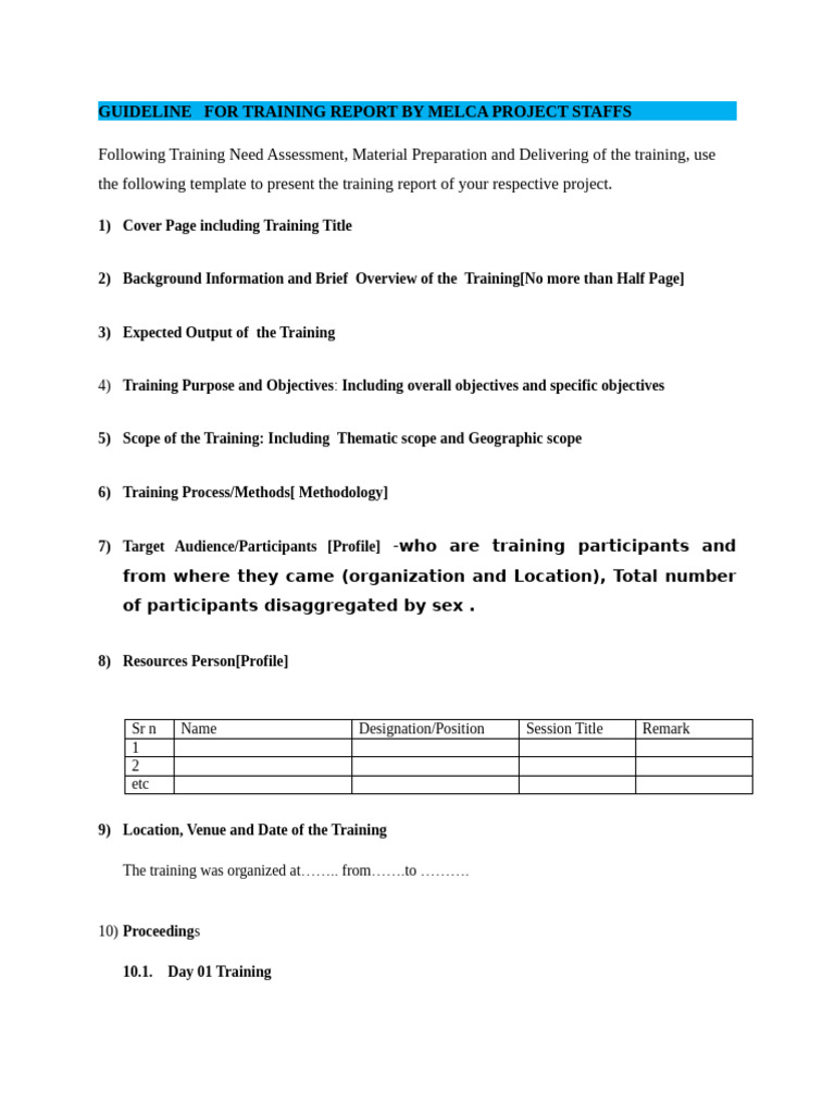 Training Report Guidelines for MELCA Staff | PDF | Human Communication
