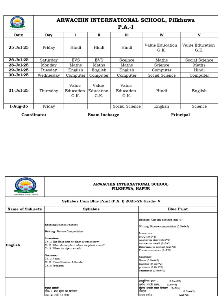 Grade V Syllabus & Exam Blueprint 2025 | PDF | English Language | Languages