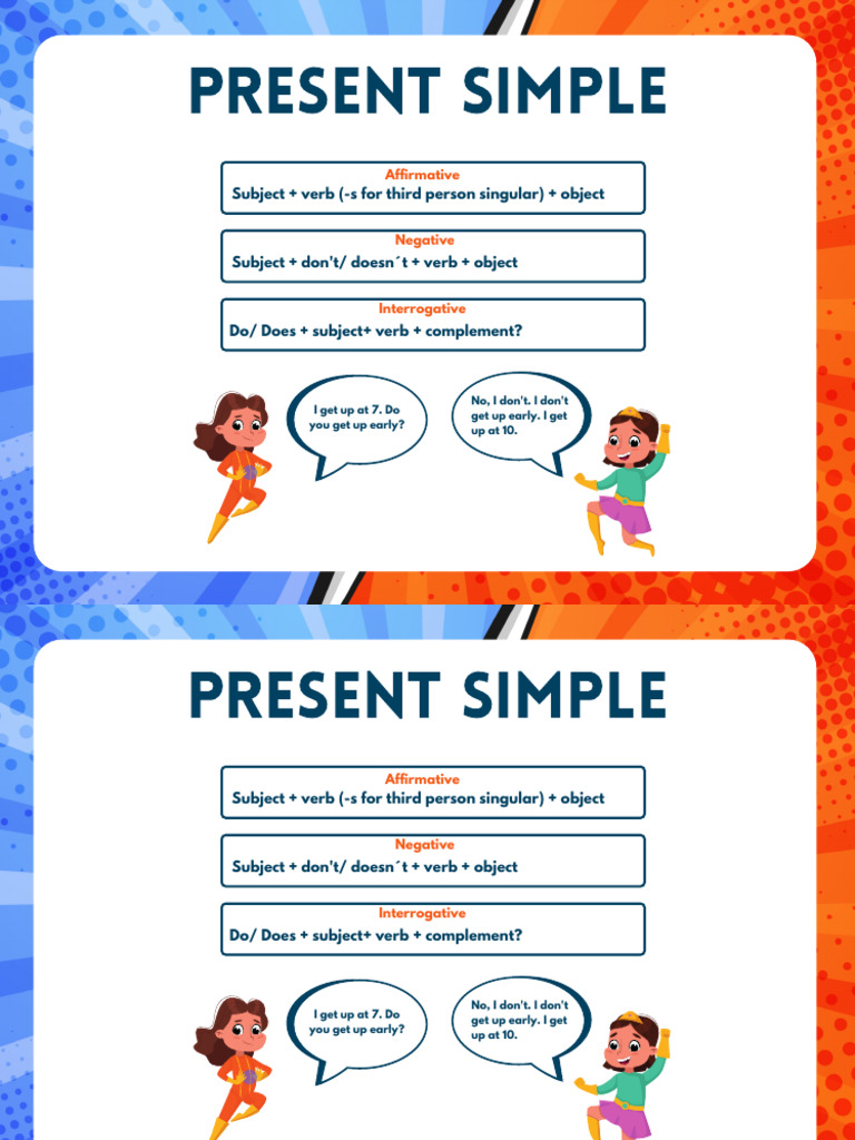Present Simple Classroom Poster in Red and Blue Comic Illustrative ...