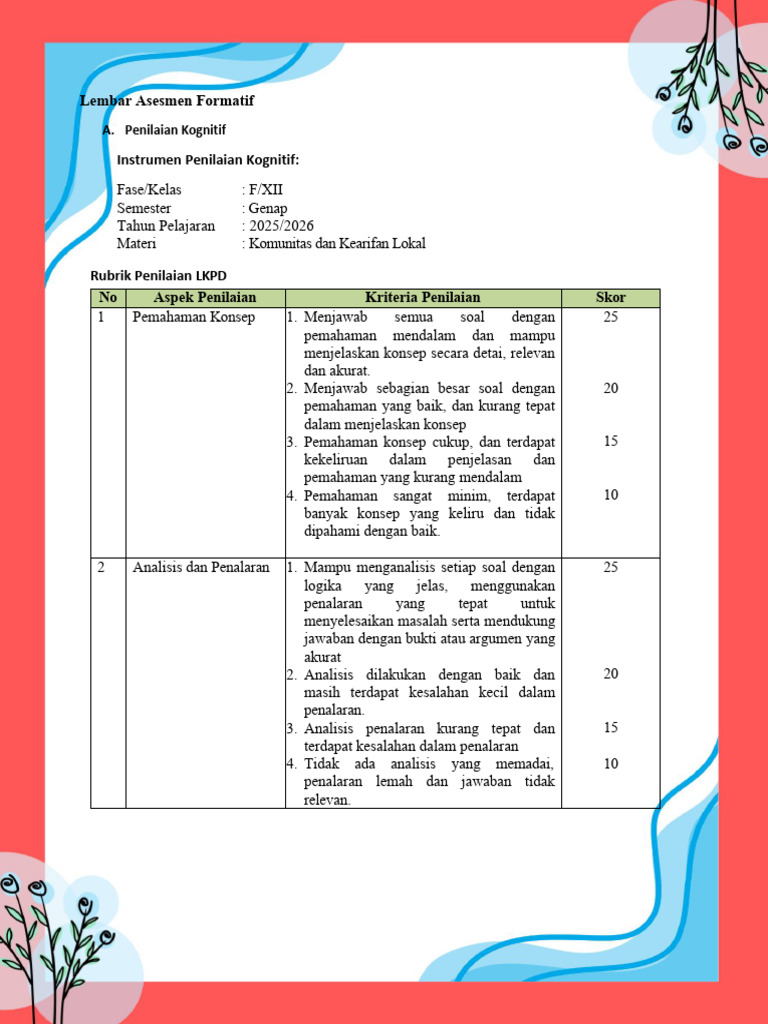 Lembar Asesmen Formatif Kognitif dan Sikap | PDF