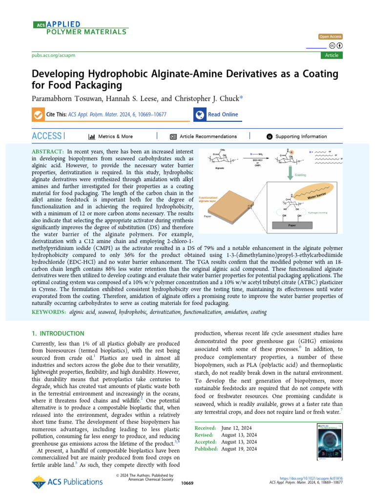 Tosuwan Et Al 2024 Developing Hydrophobic Alginate Amine Derivatives As A Coating For Food ...