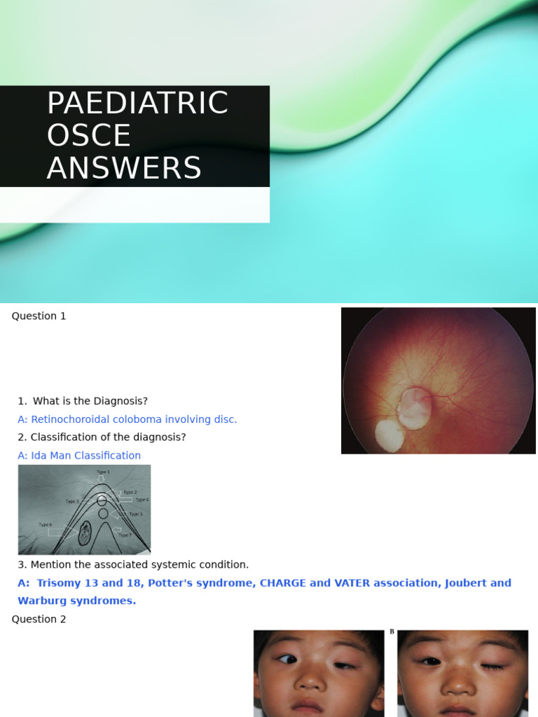 Paediatric Osce Answers | PDF | Myopia | Medical Specialties