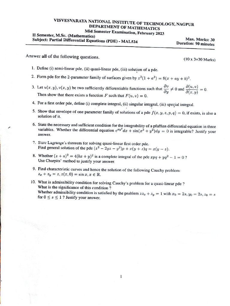 2nd Sem MSC Mathematics 2022 | PDF