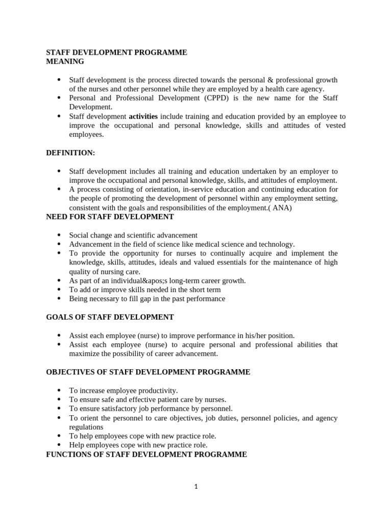 Staff Development Programme | PDF | Nursing | Hospital