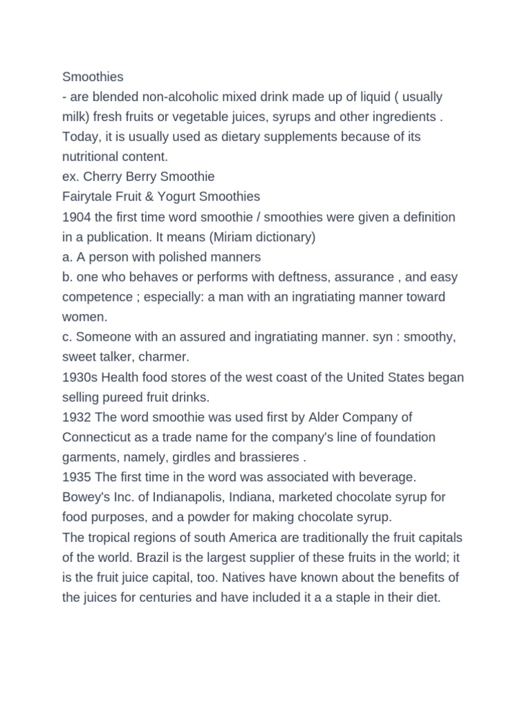 History of Smoothies and Mocktails | PDF | Smoothie | Juice