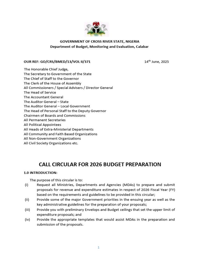 2026 Budget Call-Circular | PDF | Budget | Expense