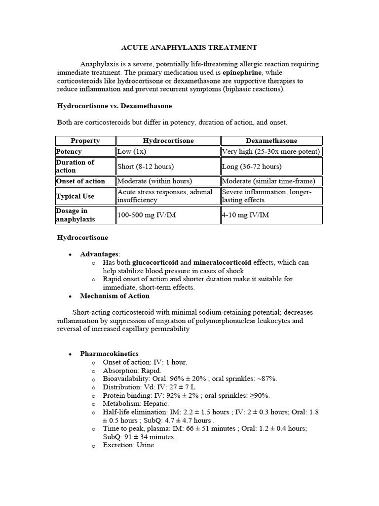 Anaphylaxis Treatment: Epinephrine & Corticosteroids | PDF ...