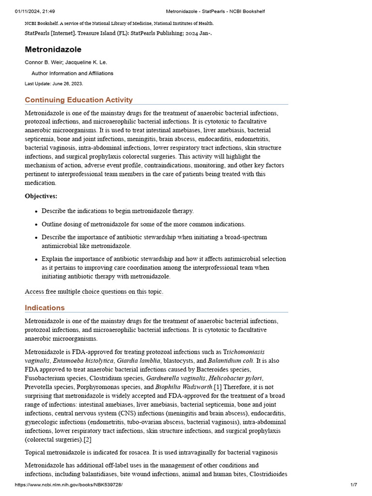 Metronidazole: Uses, Dosing, and Action | PDF | Clinical Medicine ...