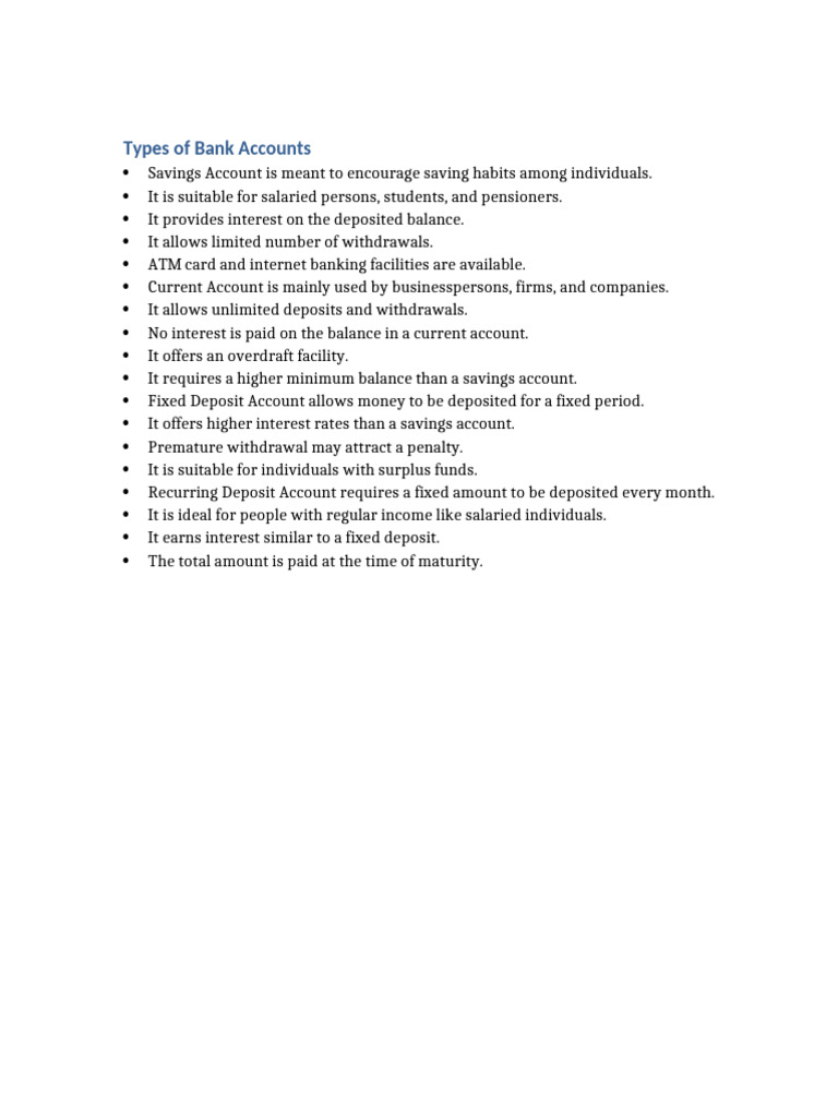 Types of Bank Accounts for Class 11 | PDF
