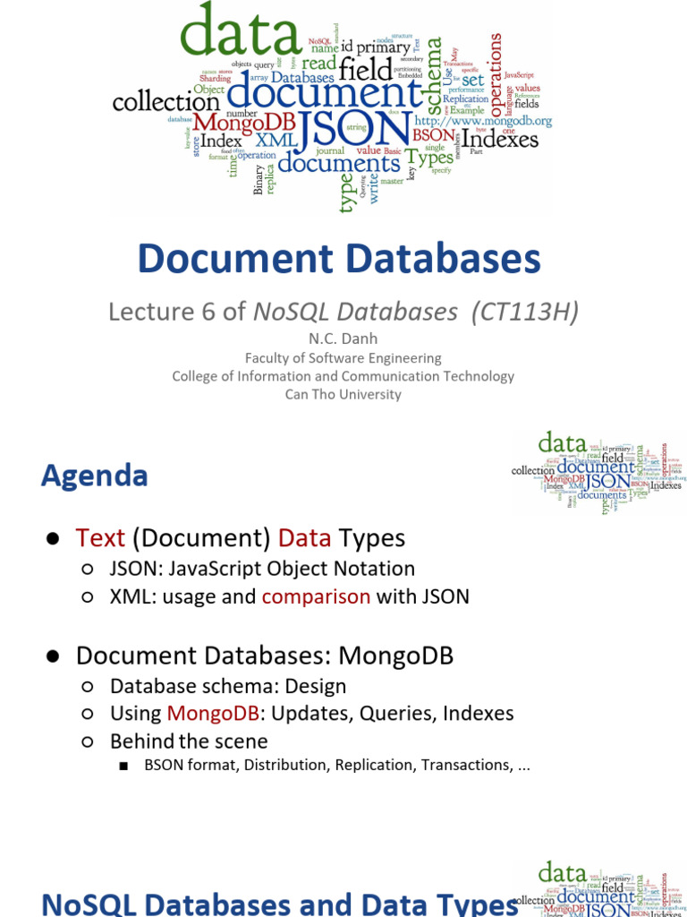 CT113H Lecture 6 - Document Databases, Data Formats | PDF | Json | Xml