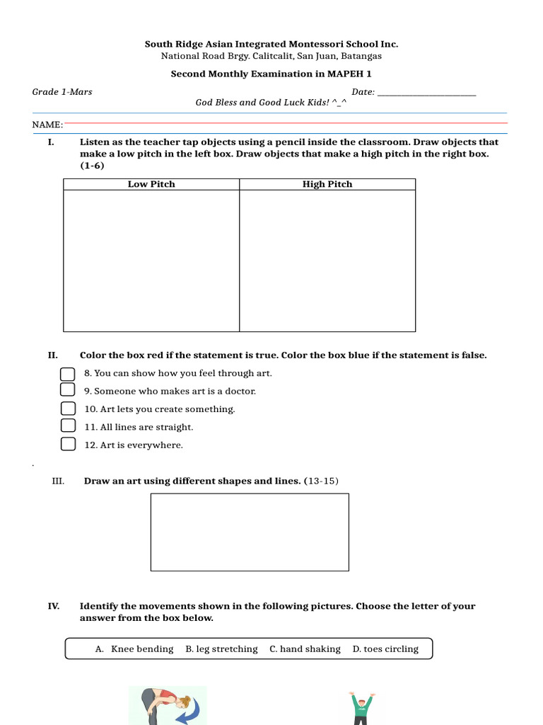 2nd Monthly Exam in Mapeh 1 | PDF
