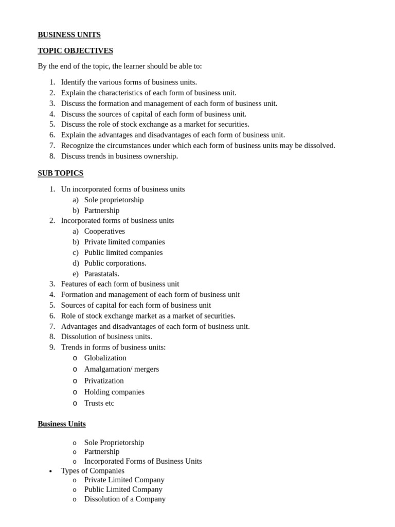 Forms of Business Units. Form 1 Businesses Studies | PDF | Partnership ...