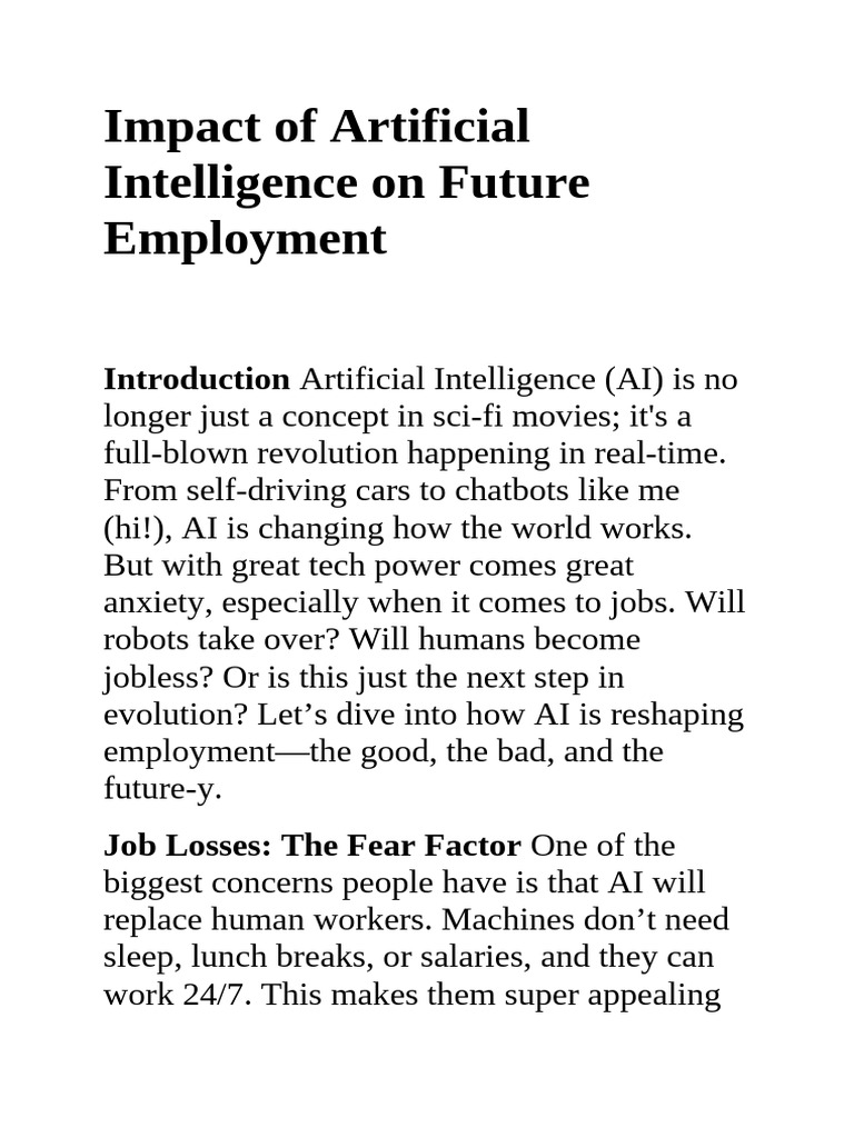 Impact of Artificial Intelligence On Future Employment | PDF ...