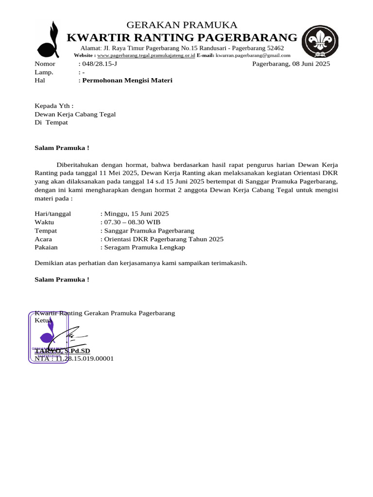 Surat Permohonan Mengisi Materi | PDF