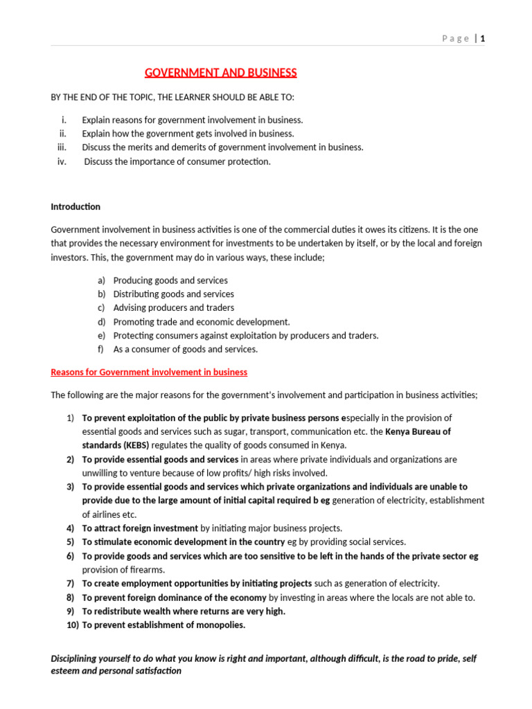 Government and Business. Form 2 Business Studies | PDF | License | Trade