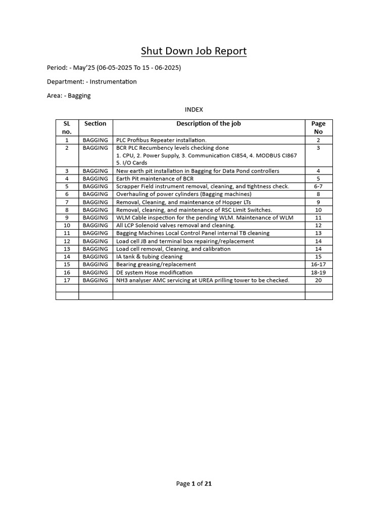 Preventive Maintenance Report: Bagging | PDF | Bearing (Mechanical ...