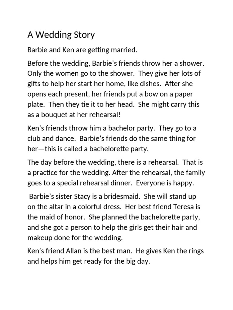 Barbie and Kens Wedding Reading Comprehension Exercises - 105335 | PDF ...