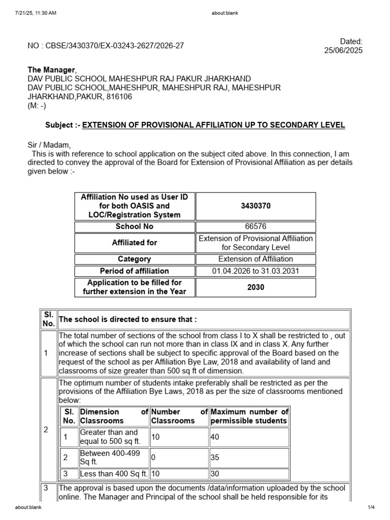 Affiliation Extension Approval Notice | PDF
