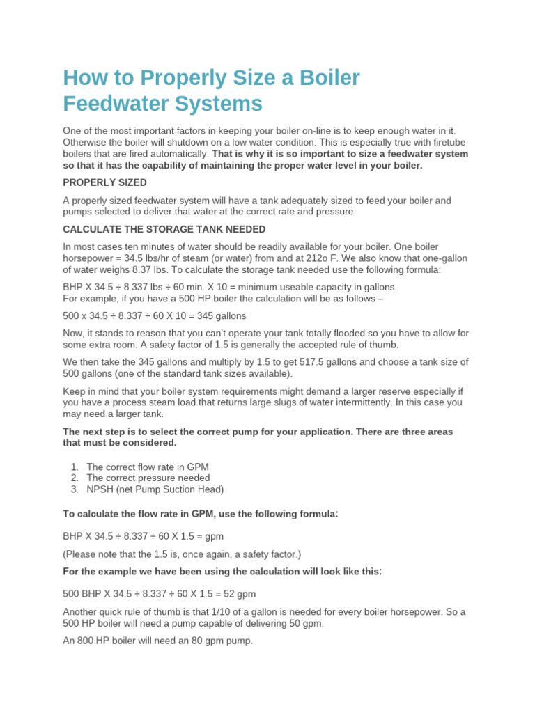 Boiler Feed Water Systeam | PDF | Boiler | Horsepower