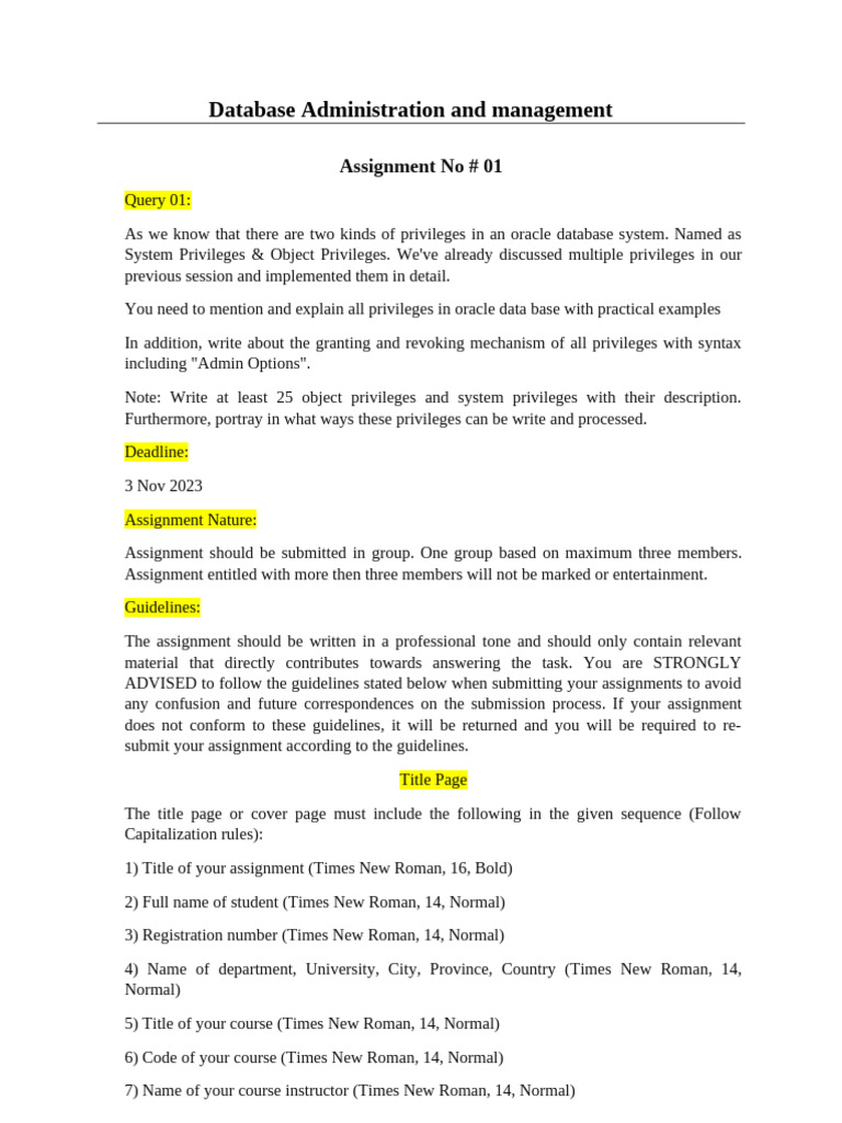 Assignment 1 DBA | PDF