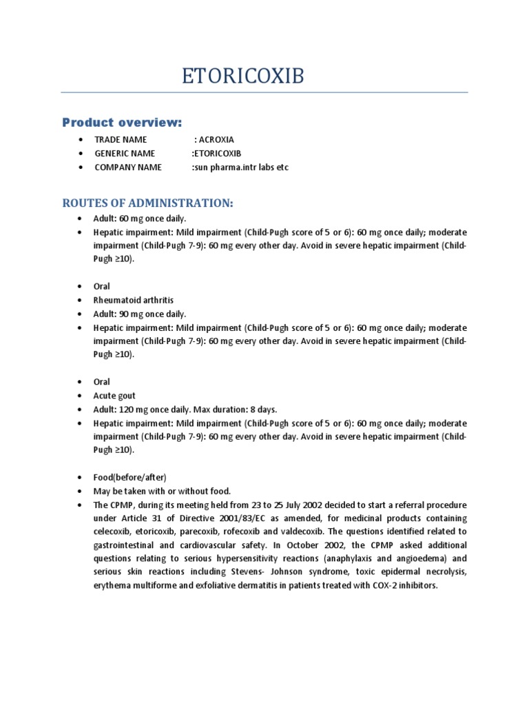 Etoricoxib | PDF | Nonsteroidal Anti Inflammatory Drug | Drugs