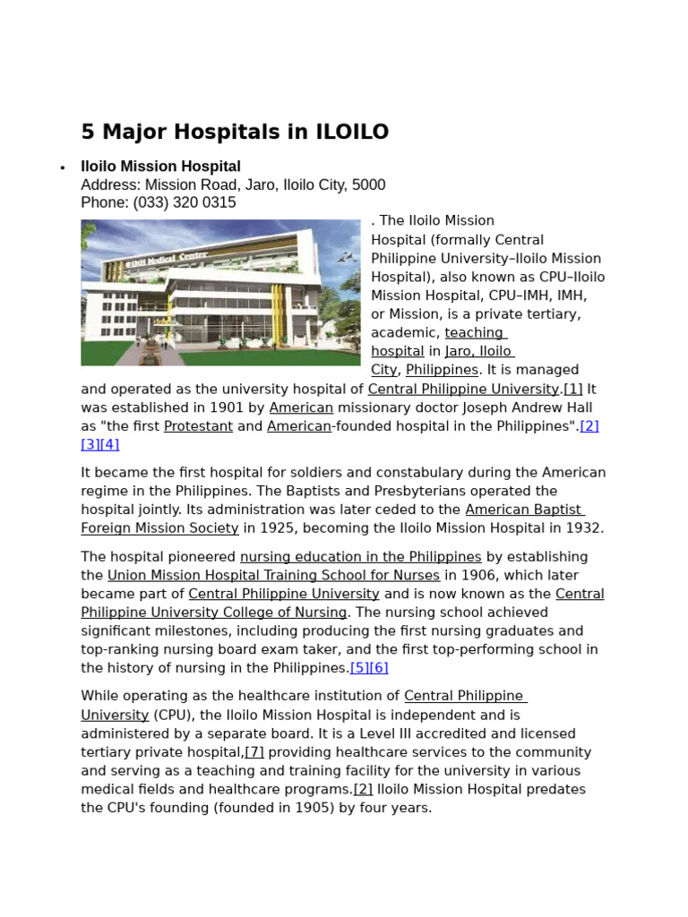 Major Hospitals in Iloilo City | PDF | Medicine | Health Care