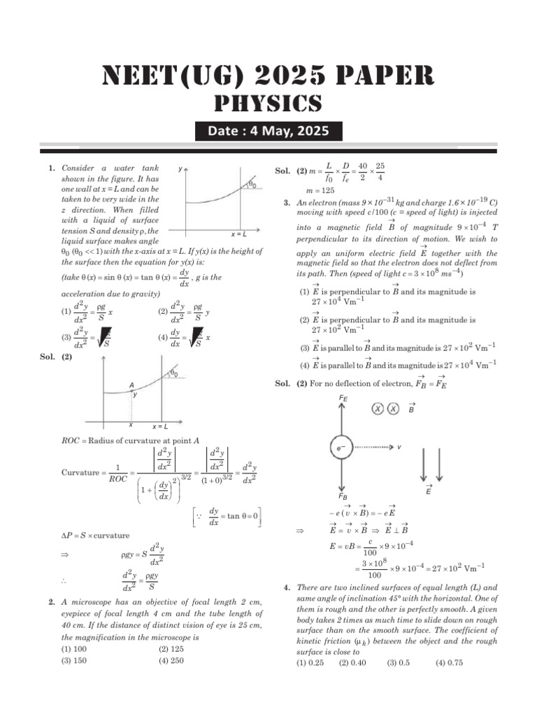 NEET 2025 Physics Question Paper PDF With Solutions | PDF | Physical Quantities | Applied And ...