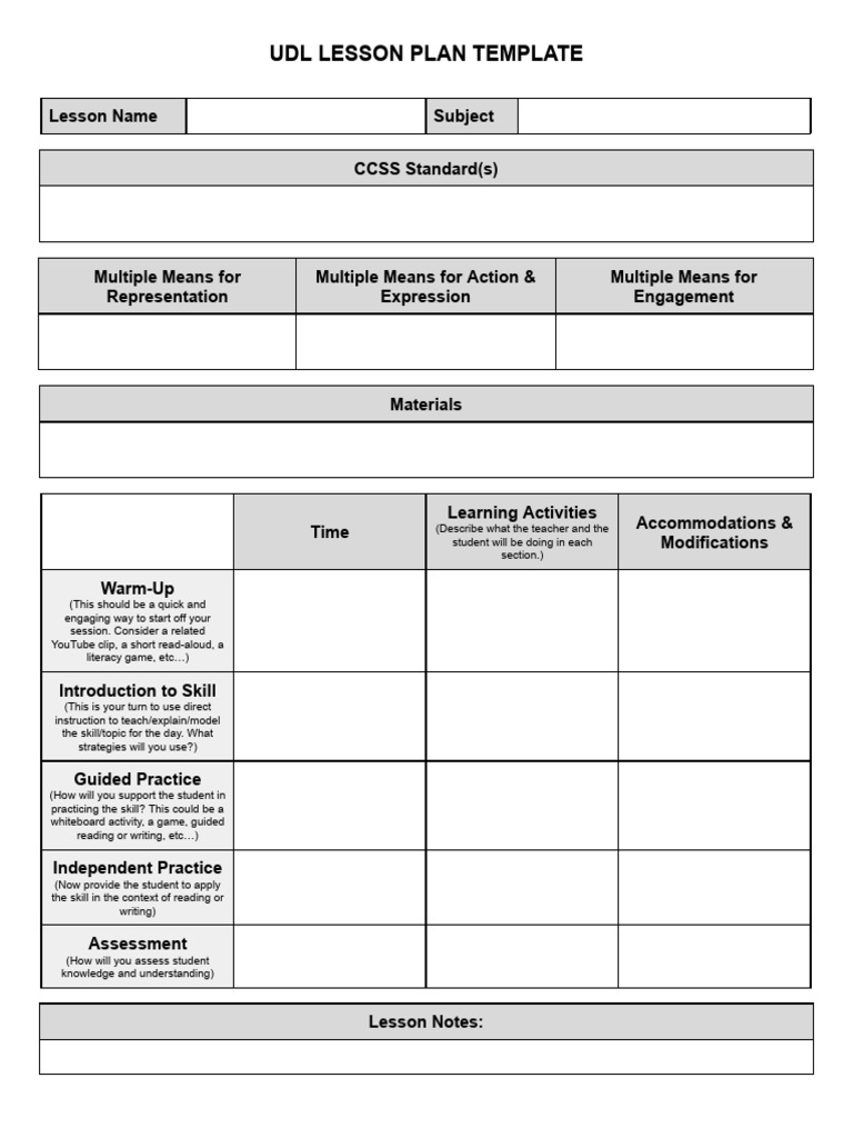 UDL Lesson Plan Template | PDF