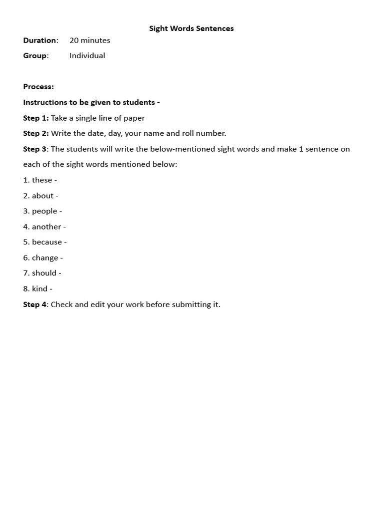 24-25 - G2 - Sight Words - Sentence Structure | PDF