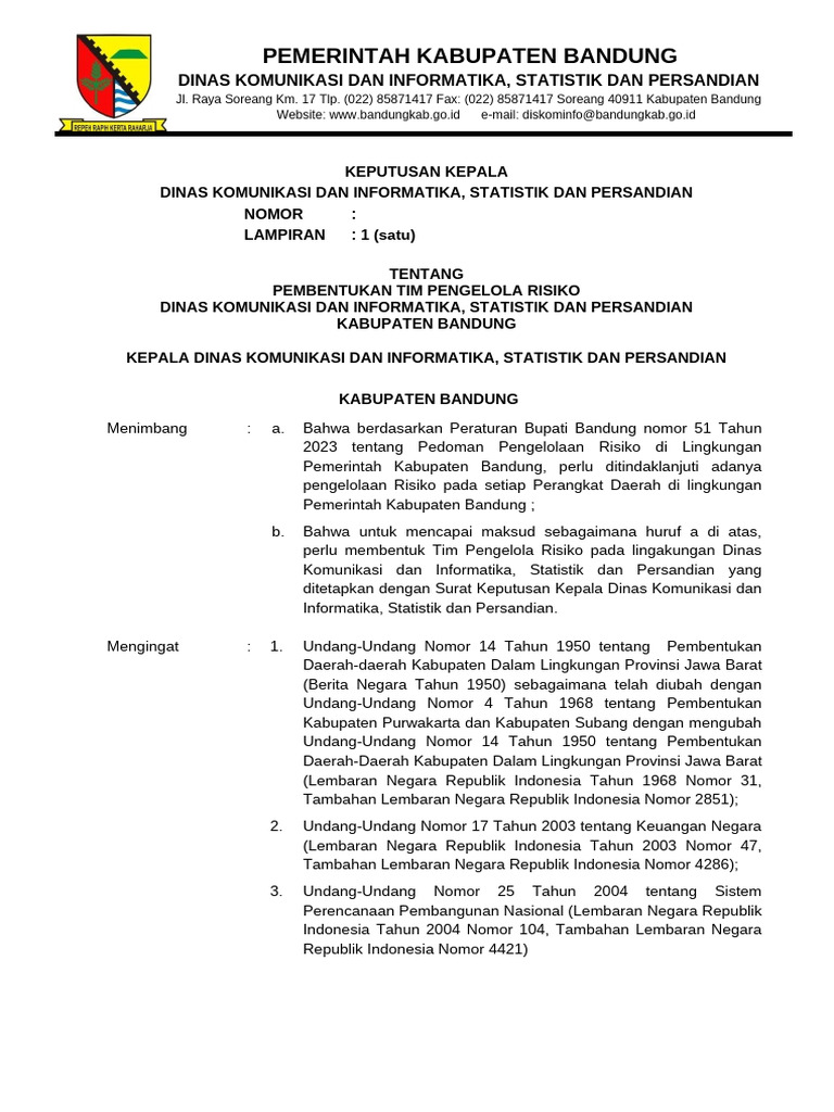 SK TIM Pengelola Resiko Diskominfo 2025 | PDF