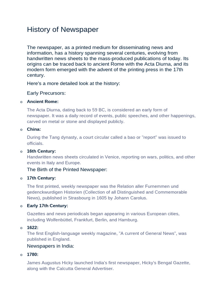 History of Newspaper | PDF | Newspapers | News