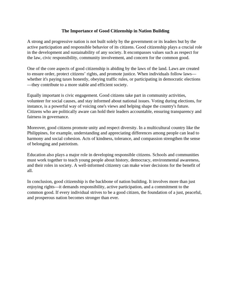 Example Essay For Social Studies-The Importance of Good Citizenship in ...