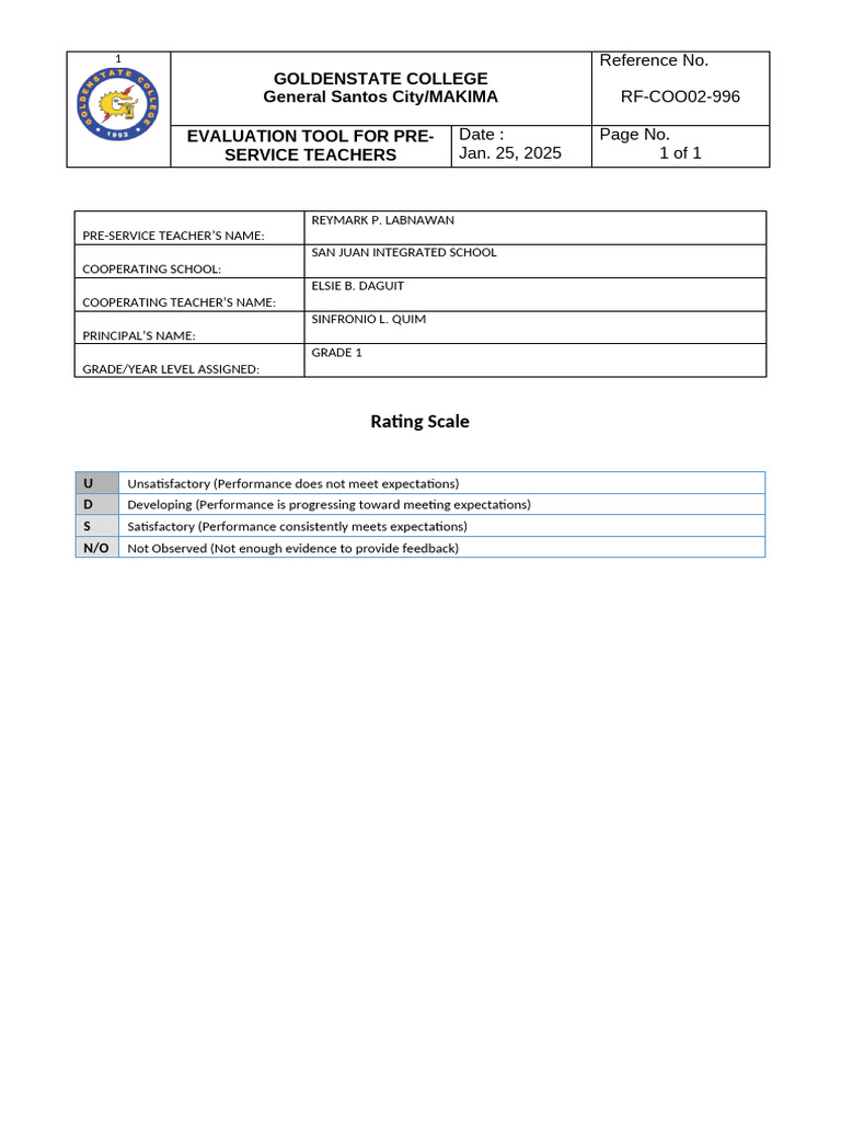 Preservice Teachers Evaluation Tool 2025 | PDF | Educational Assessment ...