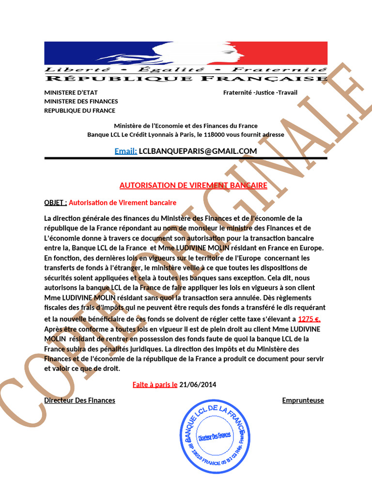 Autorisation de Virement Bancaire | PDF