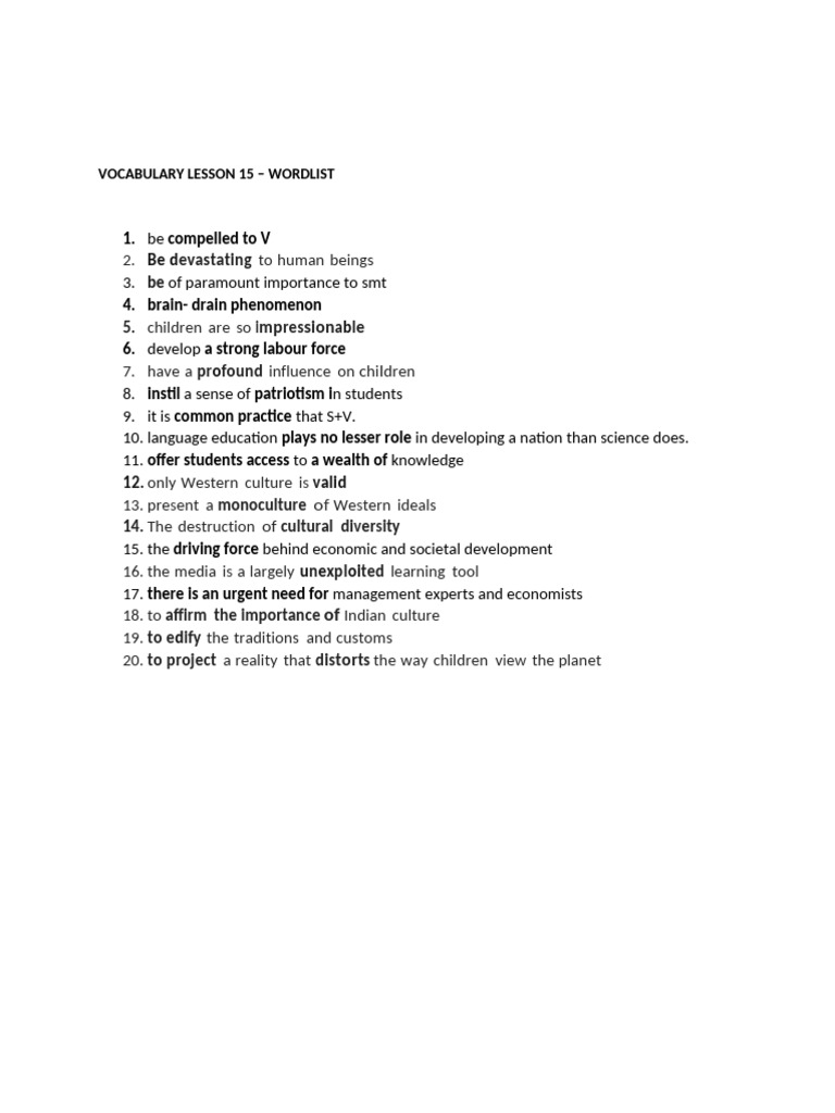 Vocabulary Lesson 15 - Wordlist | PDF