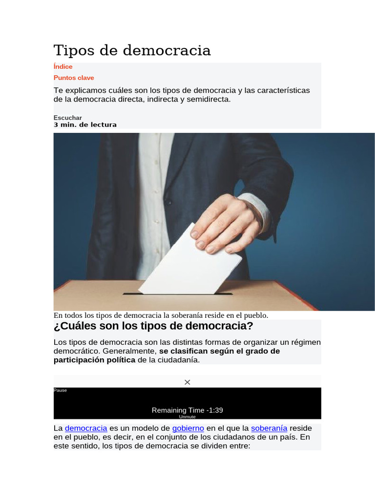 Tipos de Democracia: Directa, Indirecta y Semidirecta | PDF ...