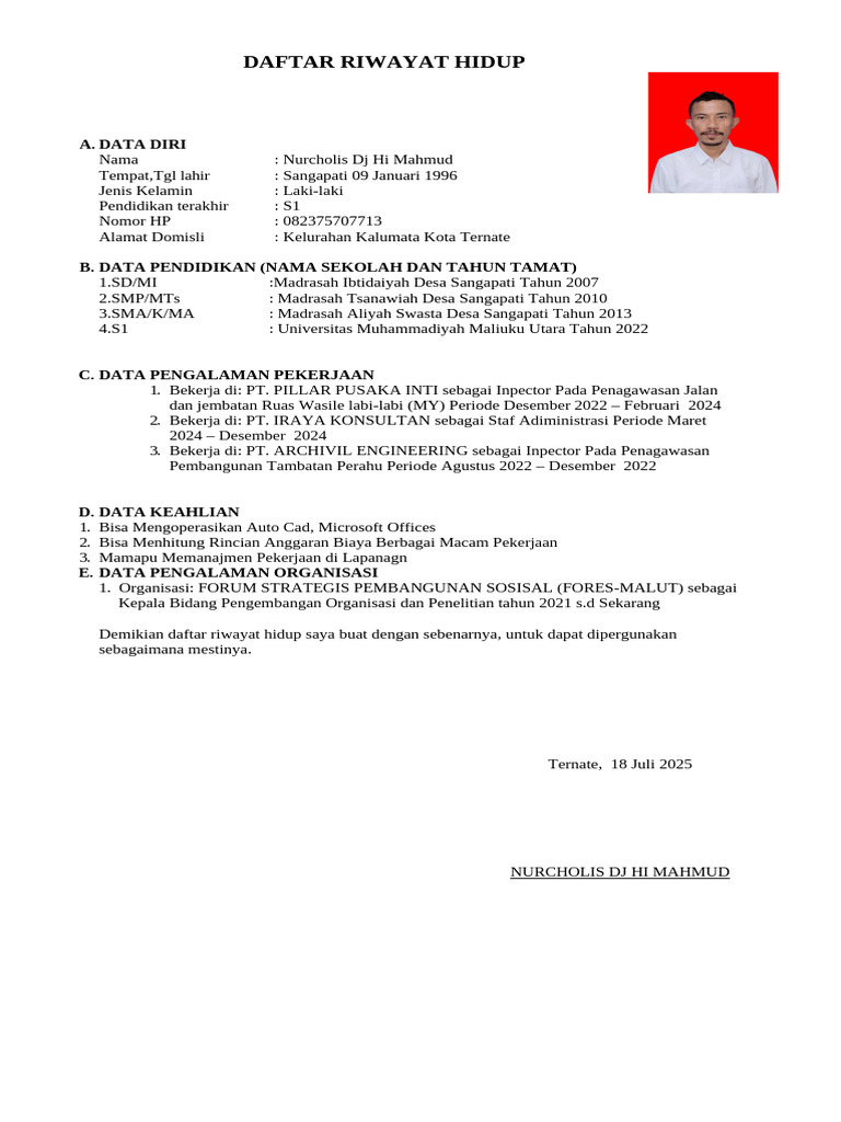 CV Nurcholis Dj Hi Mahmud 2025 | PDF