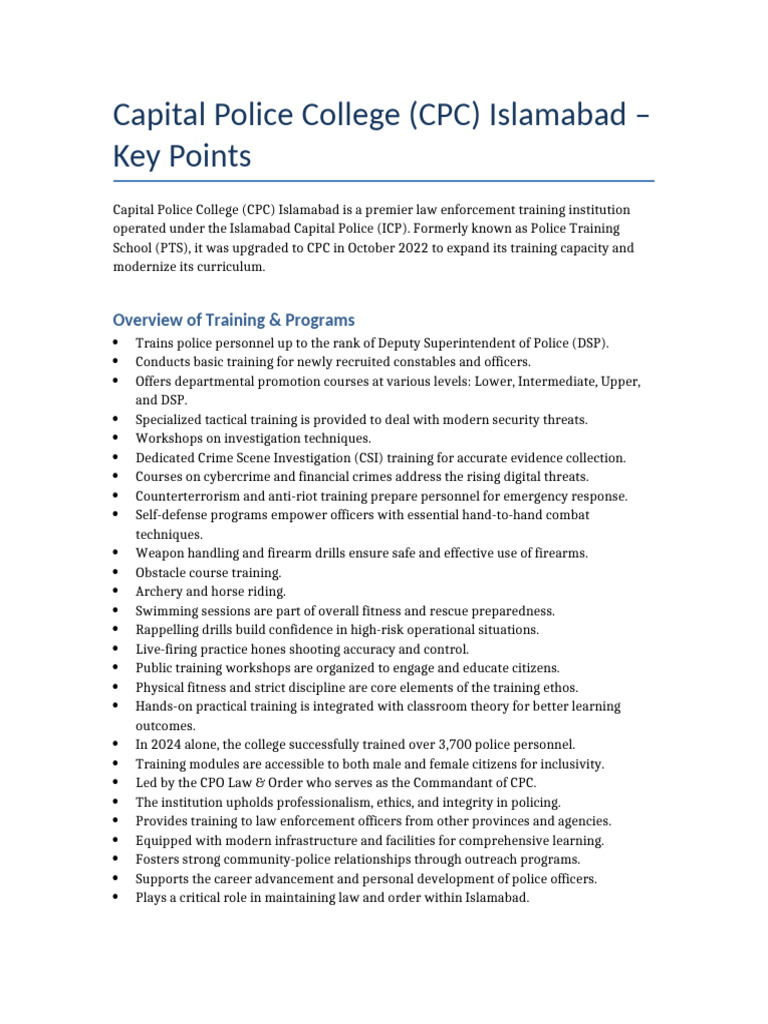 CPC Islamabad Key Points | PDF | Police | Constable