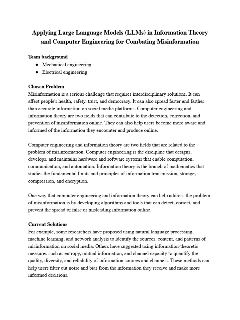 Applying Large Language Models (LLMS) in Information Theory and Computer Engineering For ...